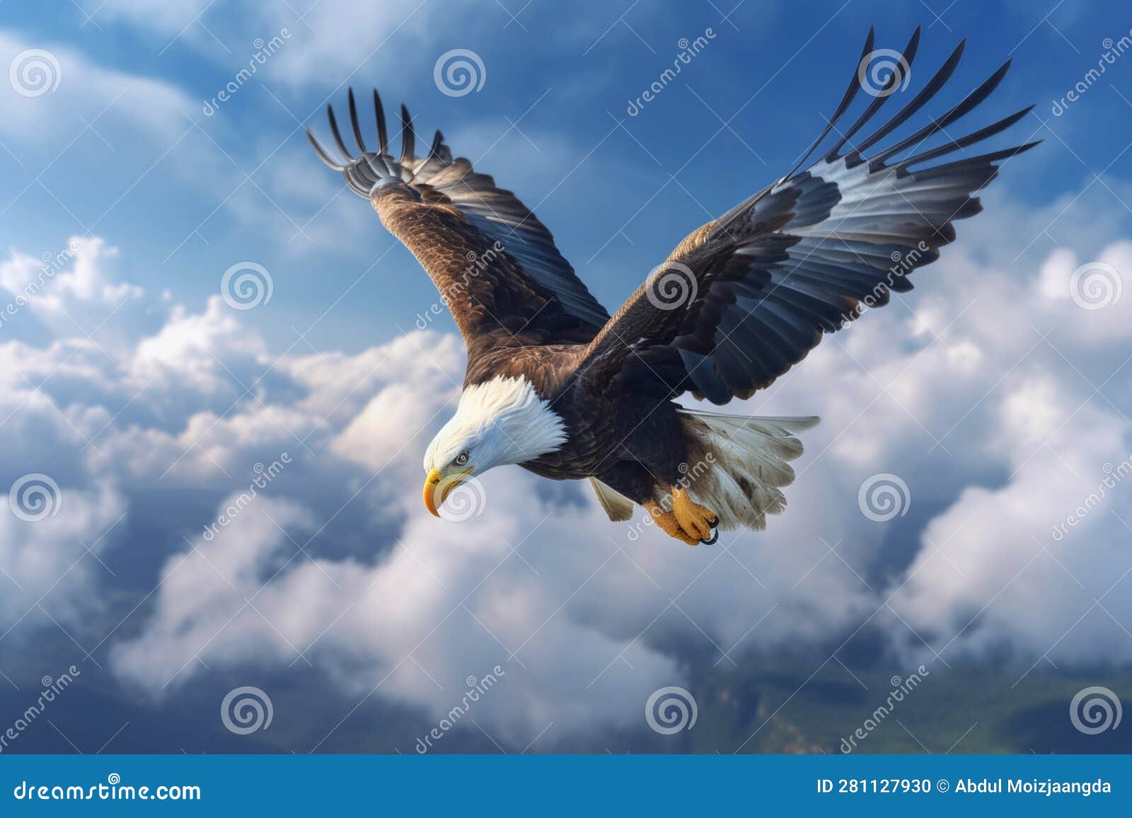 Ethereal Sight, Fish Eagle in Flight, Soaring Above Billowing Clouds ...