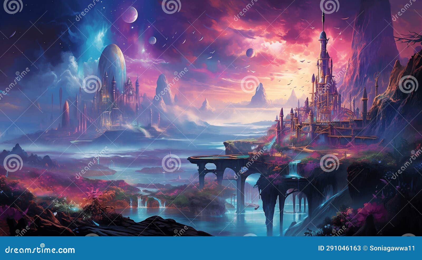 An Ethereal Technicolor Dreamscape with Floating Islands, Waterfalls by ...