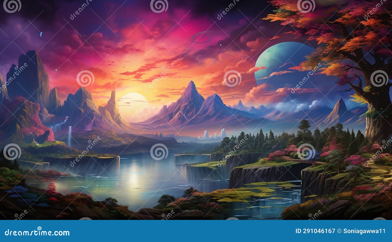 An Ethereal Technicolor Dreamscape With Floating Islands, Waterfalls By ...