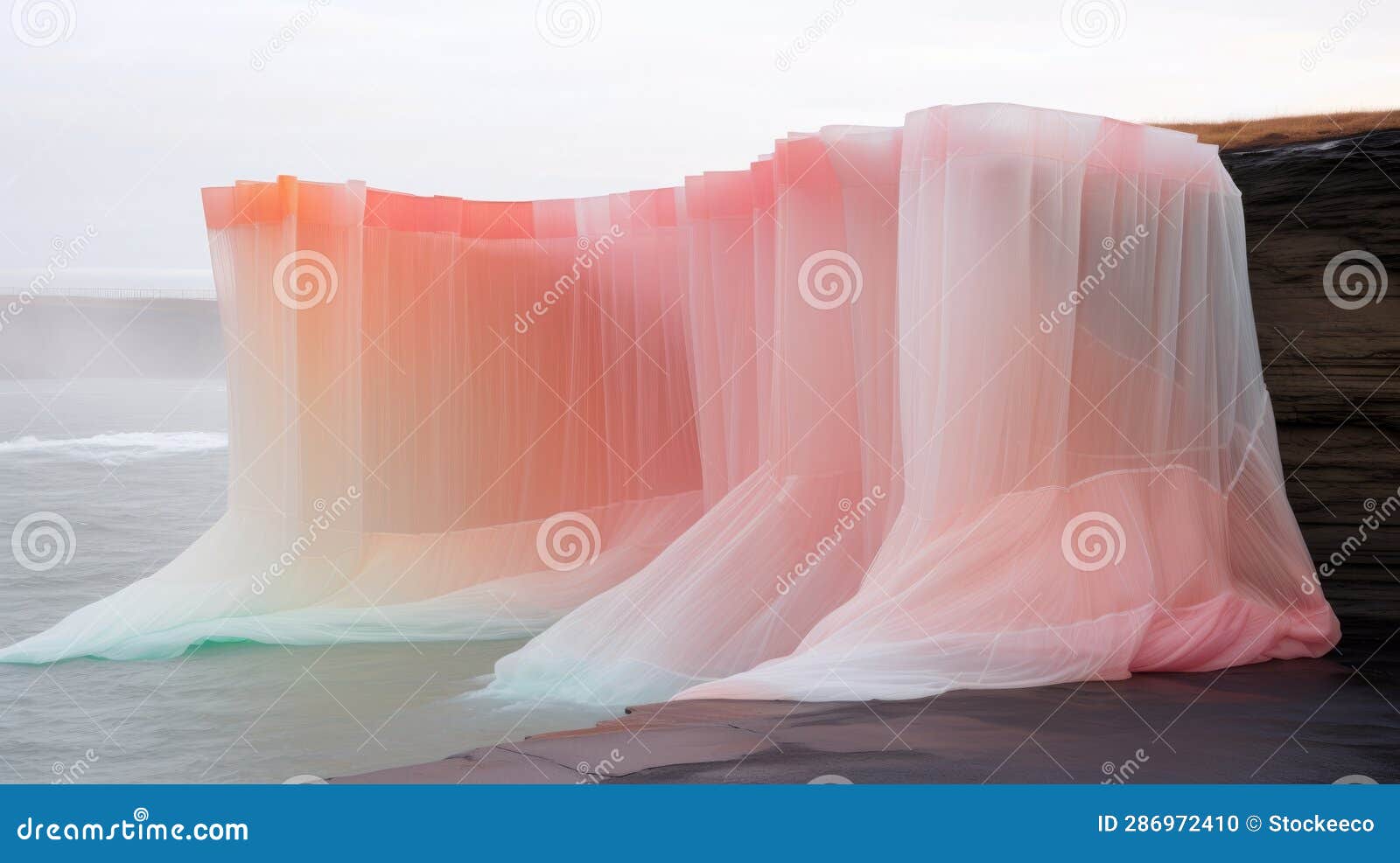 Ethereal Translucent Fabric Wall Over Cliff: Minimalist Parametric ...