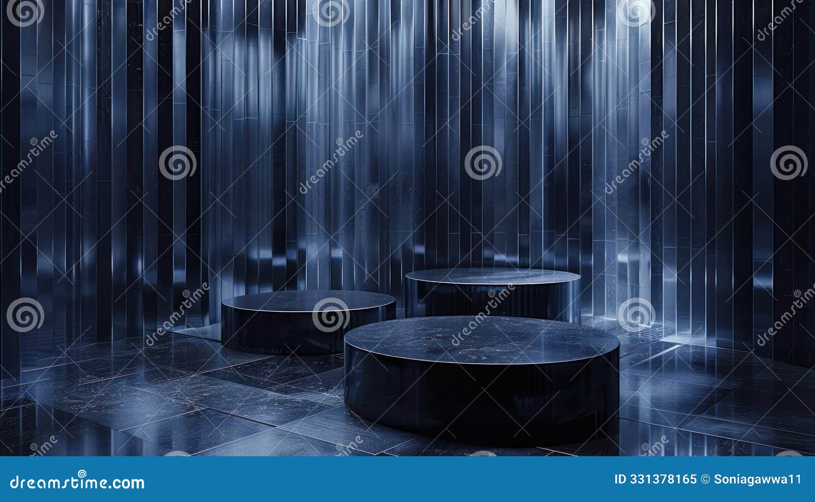 Ethereal Waterfall-Inspired Installation with Reflective Surfaces in Dark Room Stock ...
