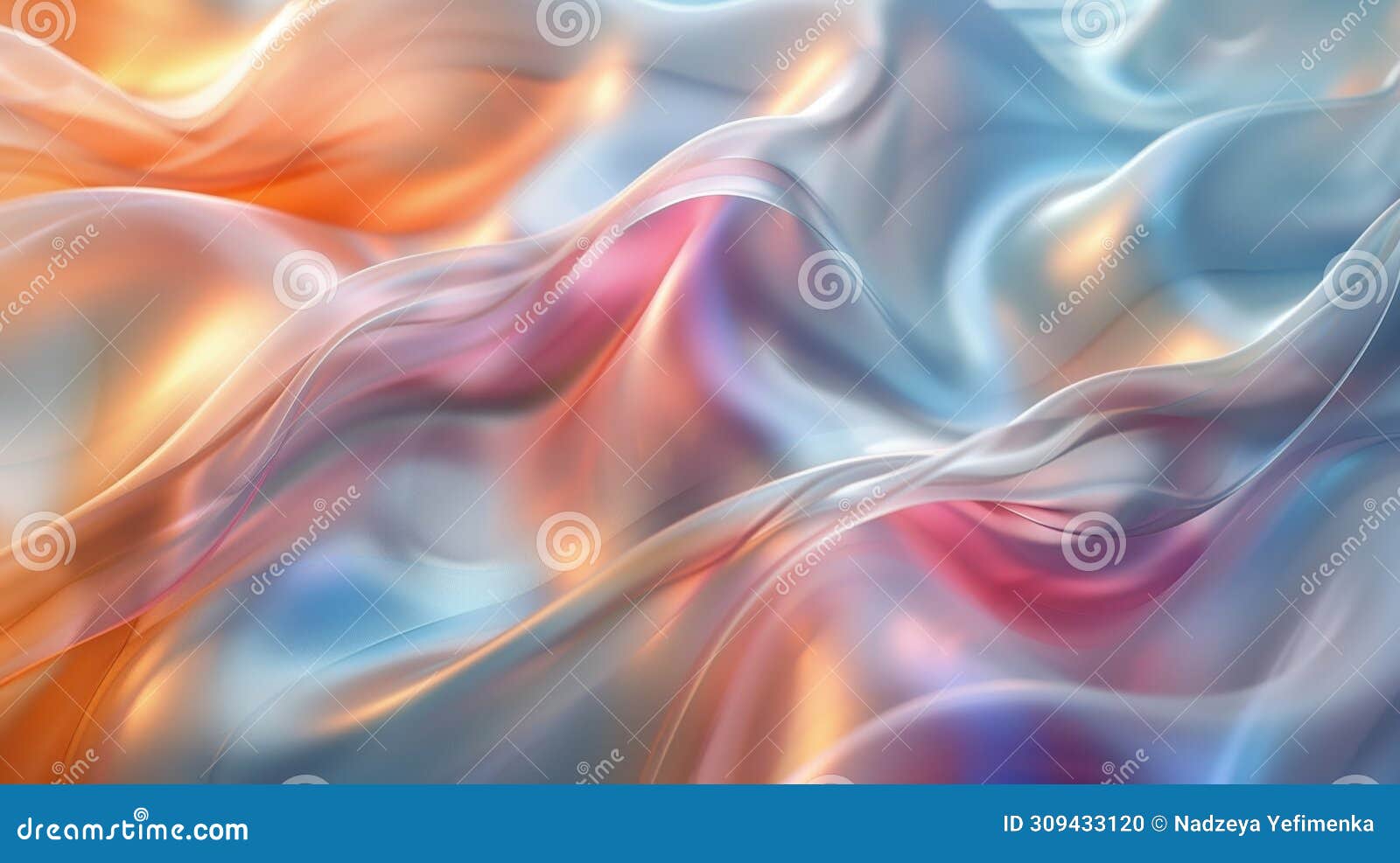 Ethereal Waves of Blue and Orange Holographic Silk. AI Generated Stock ...