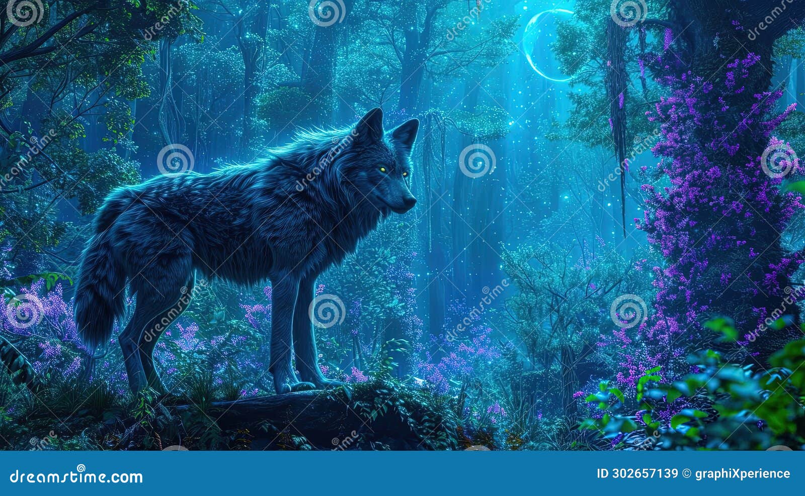 Ethereal Wolf in Mystical Forest Stock Illustration - Illustration of ...