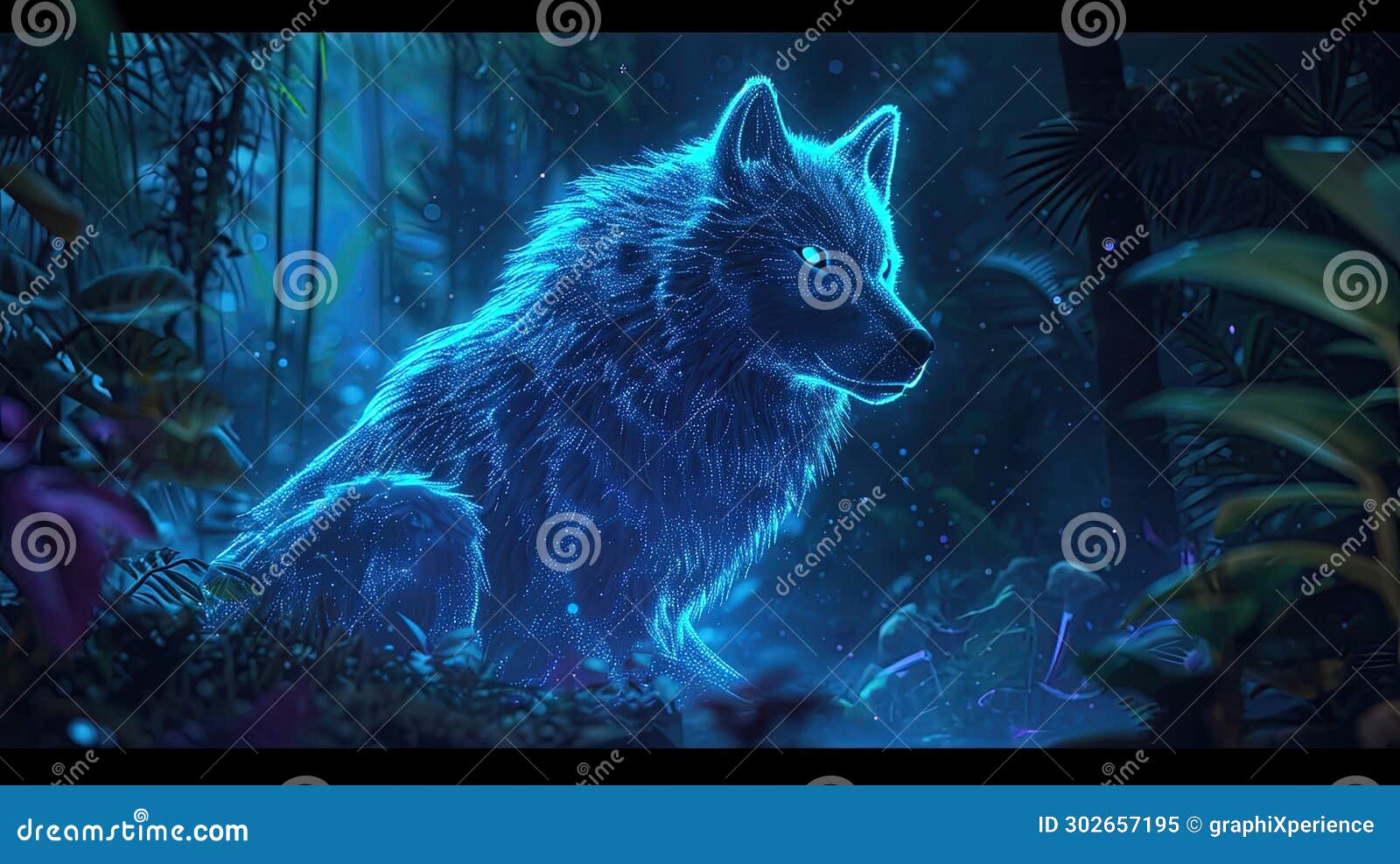 Ethereal Wolf in Mystical Forest Stock Illustration - Illustration of ...