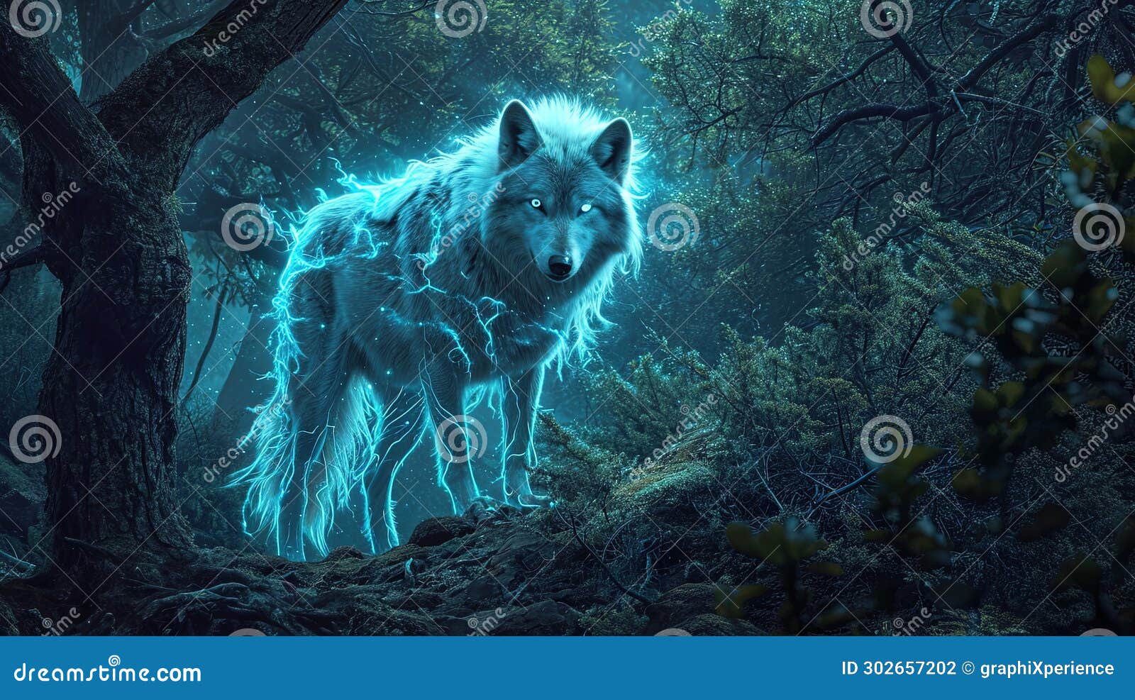 Ethereal Wolf in Mystical Forest Stock Illustration - Illustration of ...