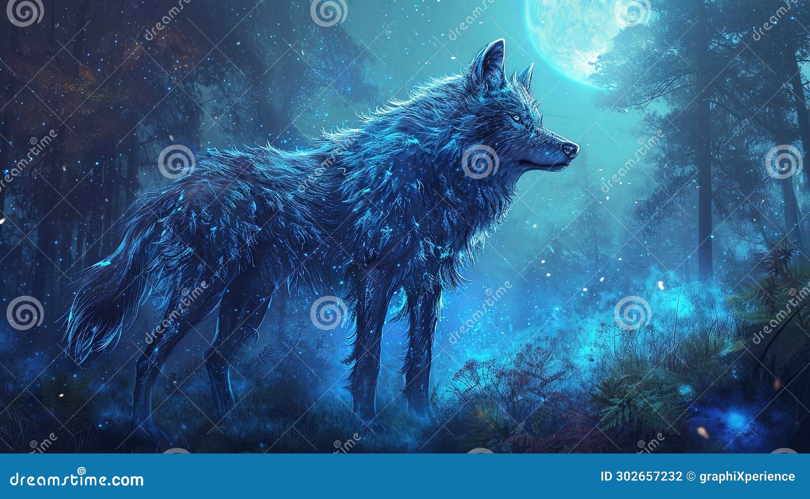 Ethereal Wolf in Mystical Forest Stock Illustration - Illustration of ...