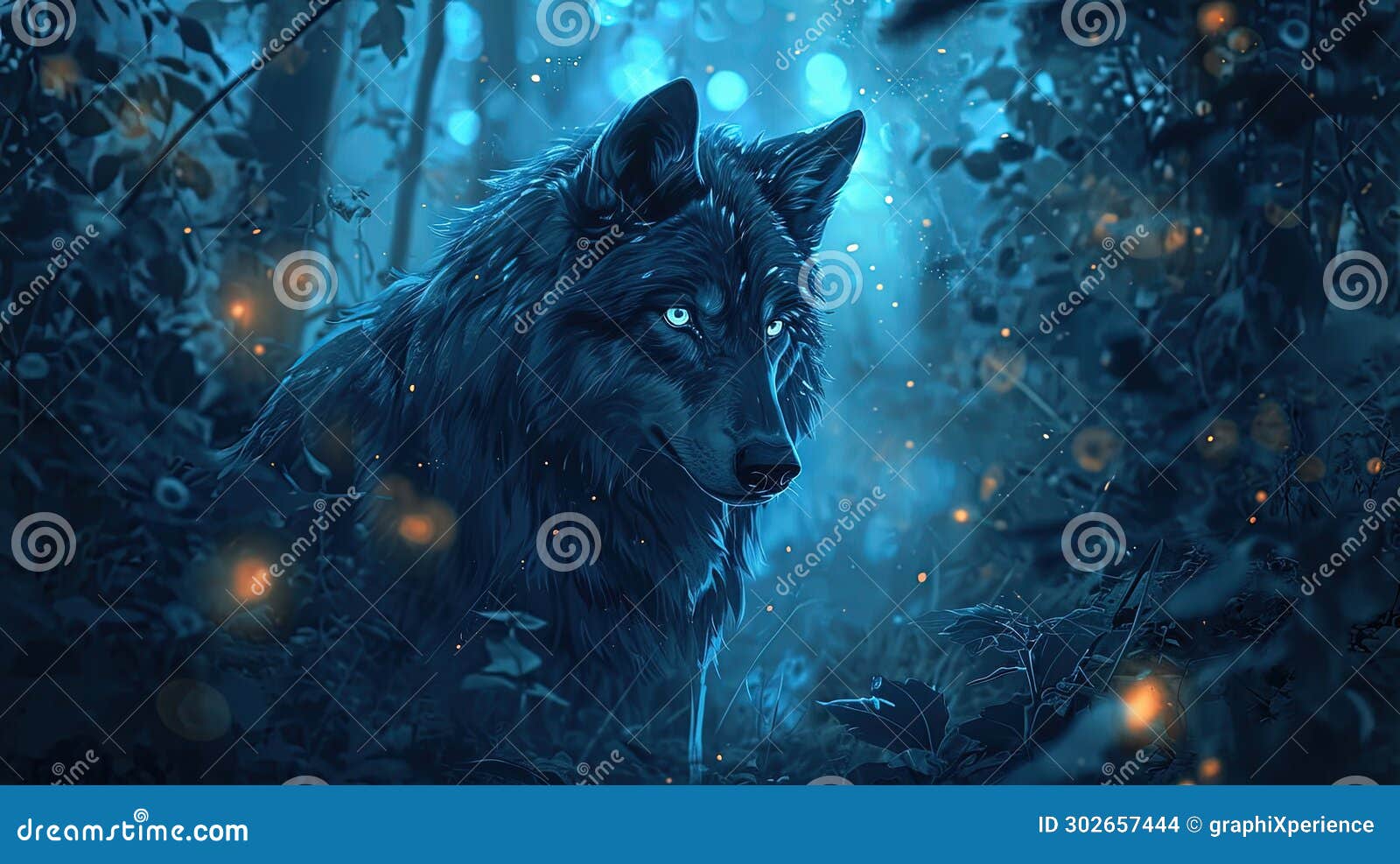 Ethereal Wolf in Mystical Forest Stock Illustration - Illustration of ...