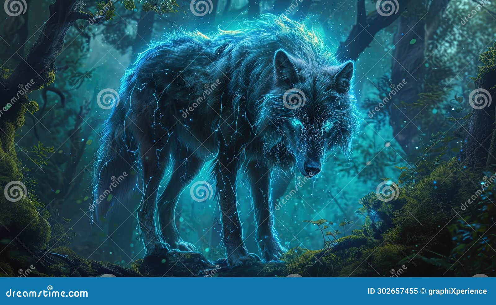 Ethereal Wolf in Mystical Forest Stock Illustration - Illustration of ...