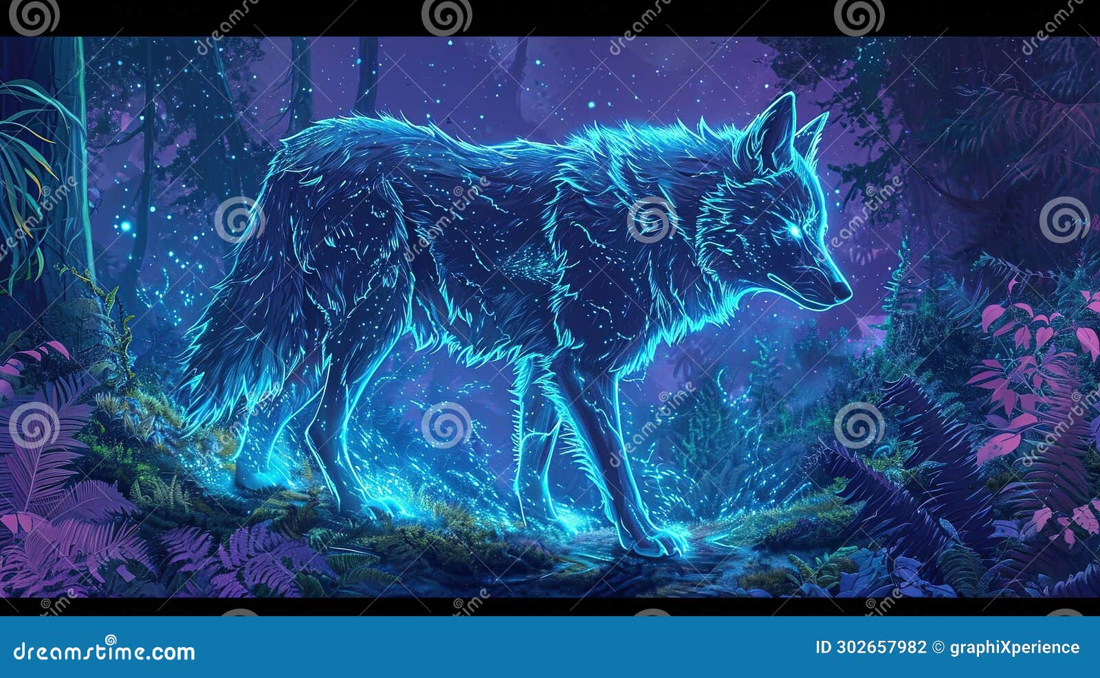 Ethereal Wolf in Mystical Forest Stock Illustration - Illustration of ...