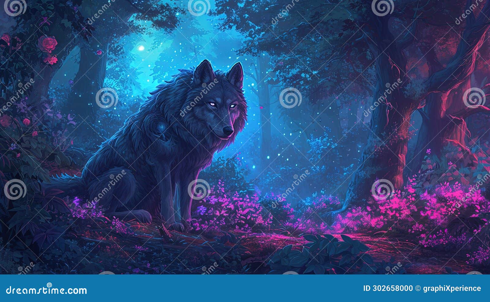 Ethereal Wolf in Mystical Forest Stock Illustration - Illustration of ...