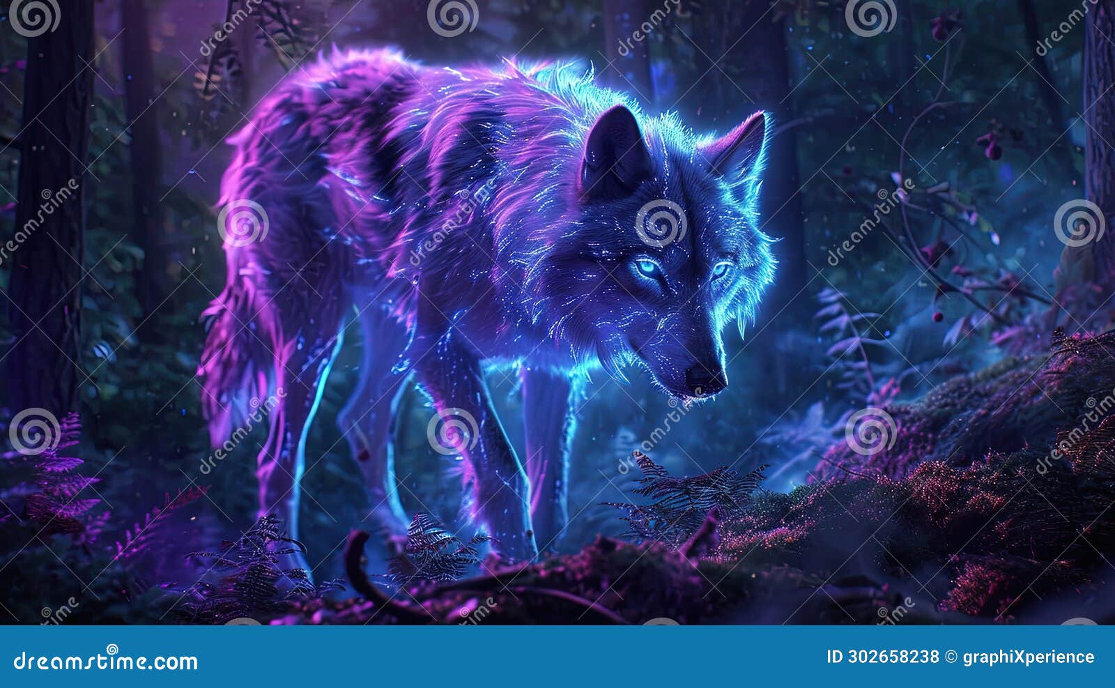 Ethereal Wolf in Mystical Forest Stock Illustration - Illustration of ...
