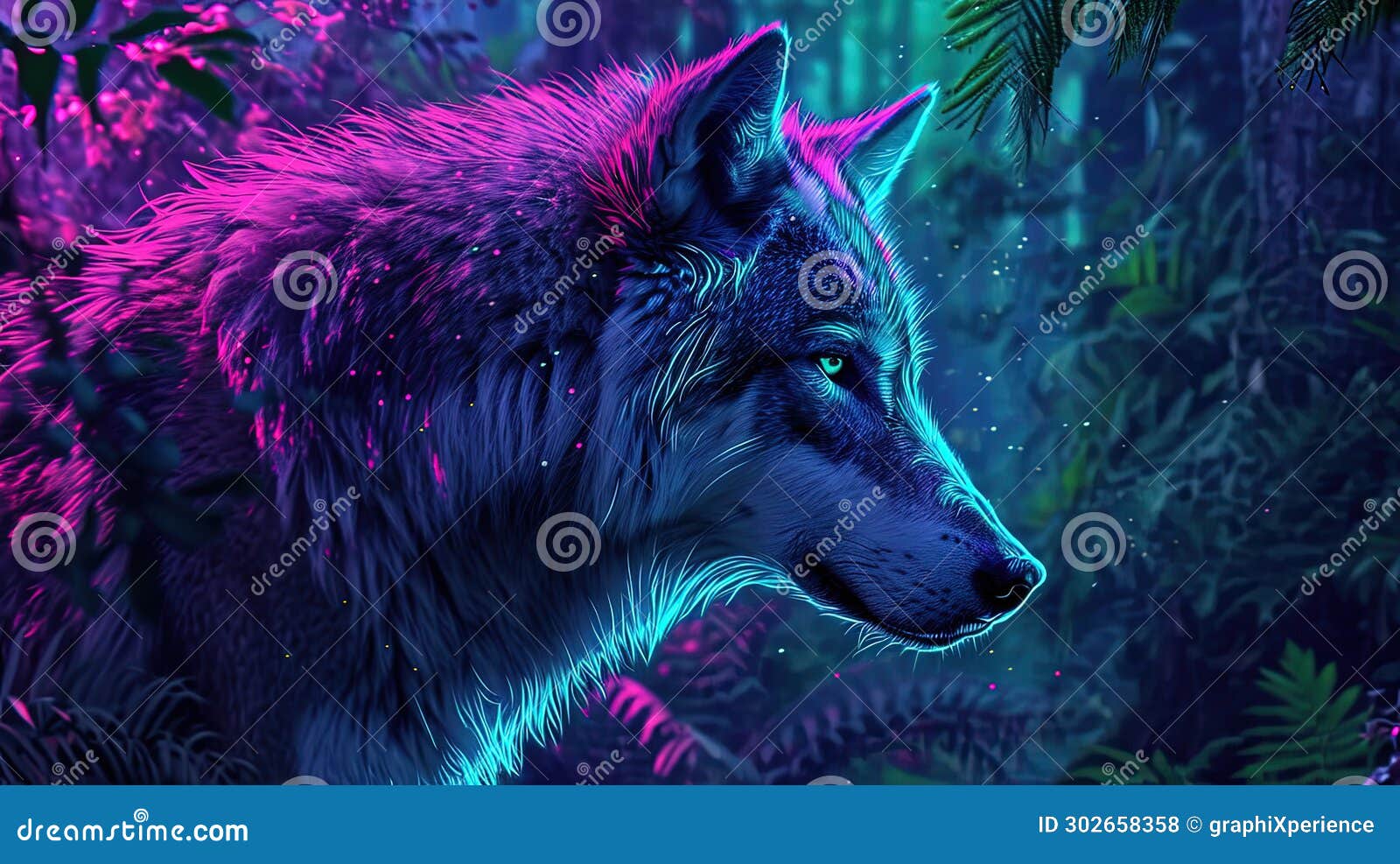 Ethereal Wolf in Mystical Forest Stock Illustration - Illustration of ...