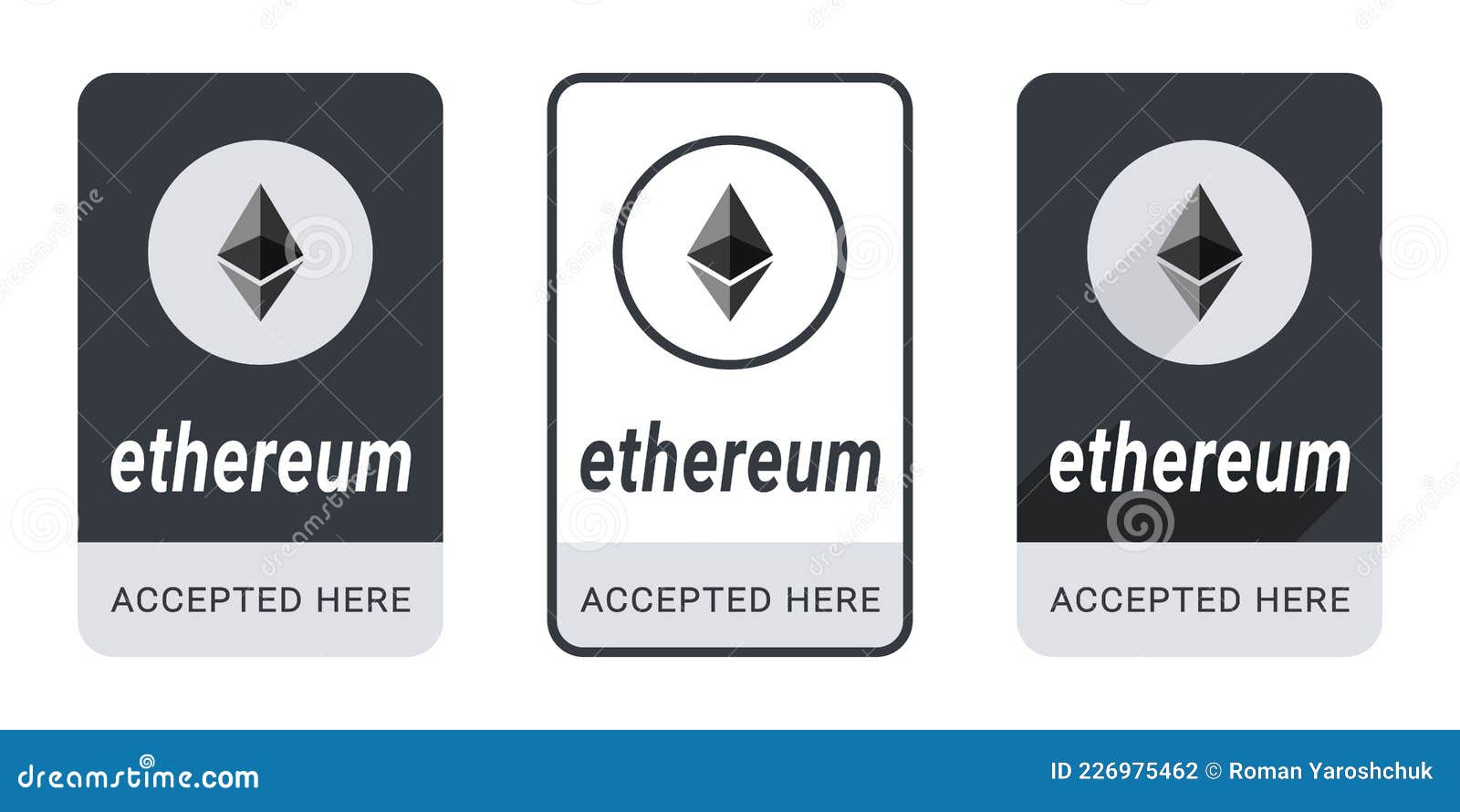 Ethereum Accepted Here Button. Sticker or Badge Ethereum Accepted. Pay ...