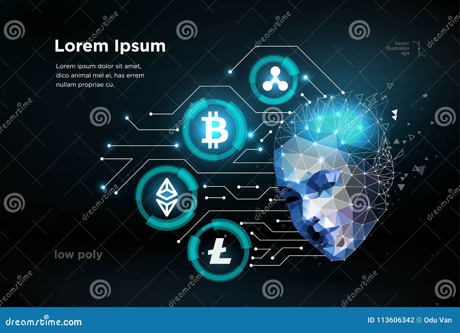 Coin Digital Cryptocurrency Human Brain Artifitial Intellegence. Big ...