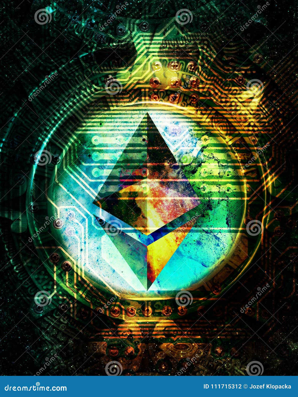 Ethereum Cryptocurrency Concept and Maya Calendar, Graphic Collage in ...