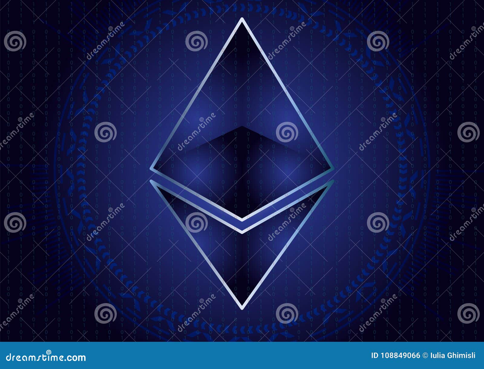 Ethereum Cryptocurrency on Dark Blue Background with Numbers and Stock ...