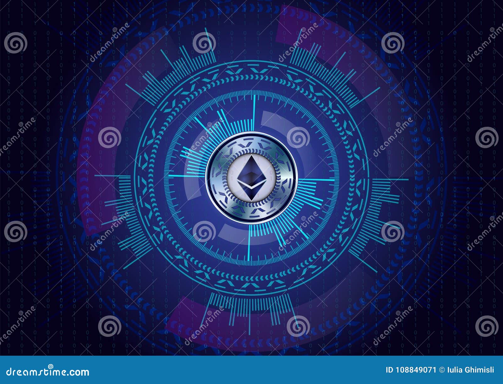 Ethereum Cryptocurrency on Dark Blue Background with Numbers and Stock ...