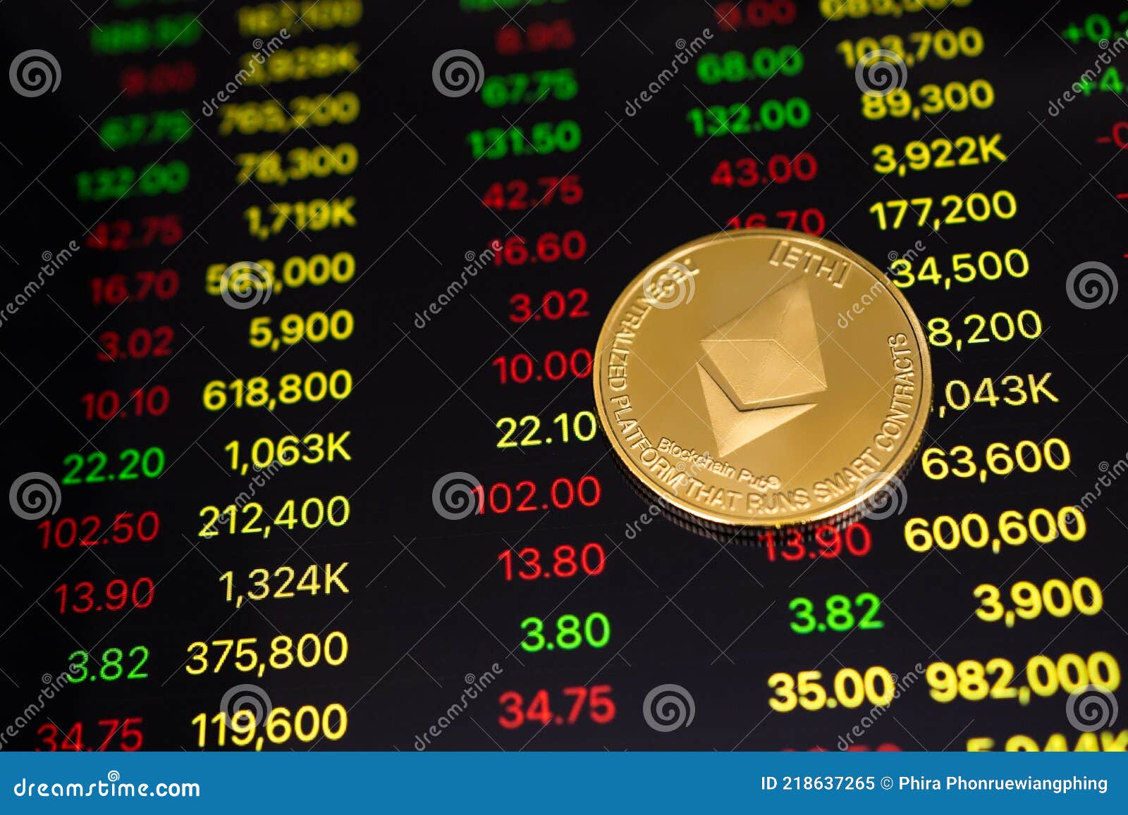 ETHEREUM ETH Cryptocurrency; Gold Ethereum Coin on the Background of ...