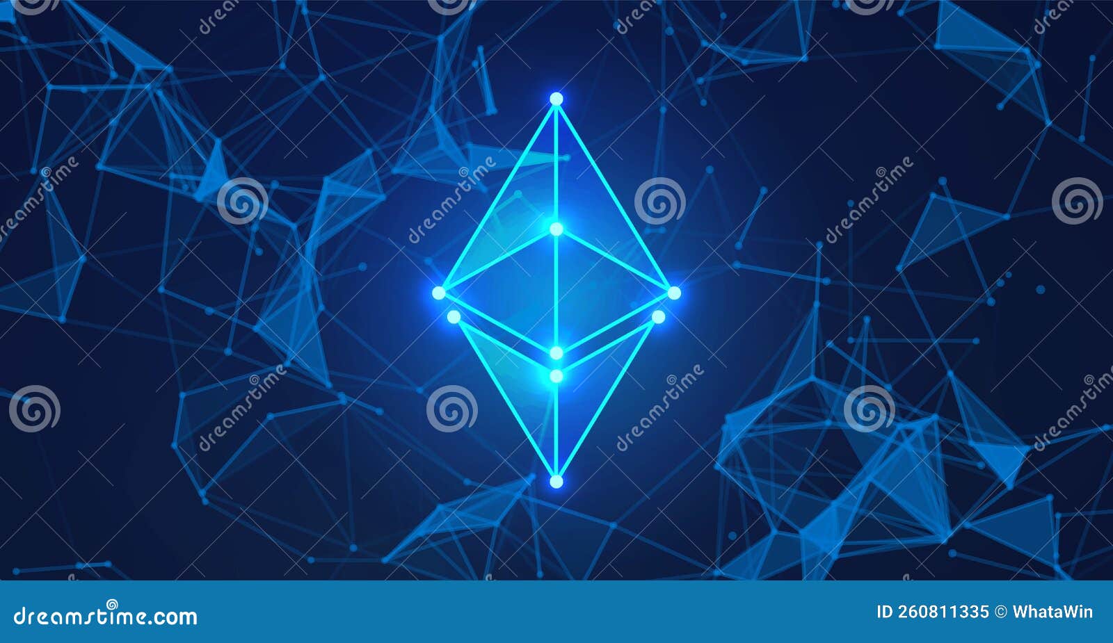 Ethereum ETH Cryptocurrency Token Symbol on Dark Polygonal Background ...