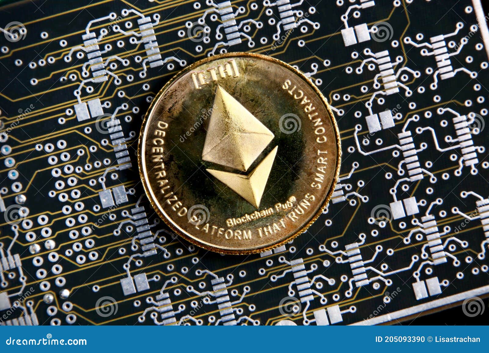 Gold Coin Cryptocurrency Tron Round On A Background Of Blurry Numbers ...