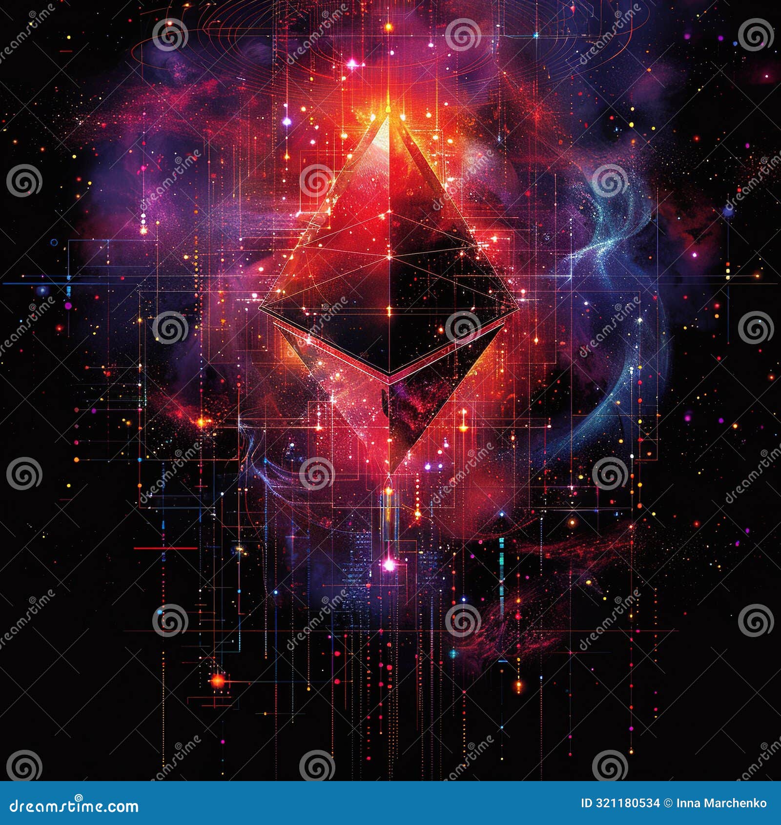 Ethereum Logo with Glowing Lights on Black Background Stock ...