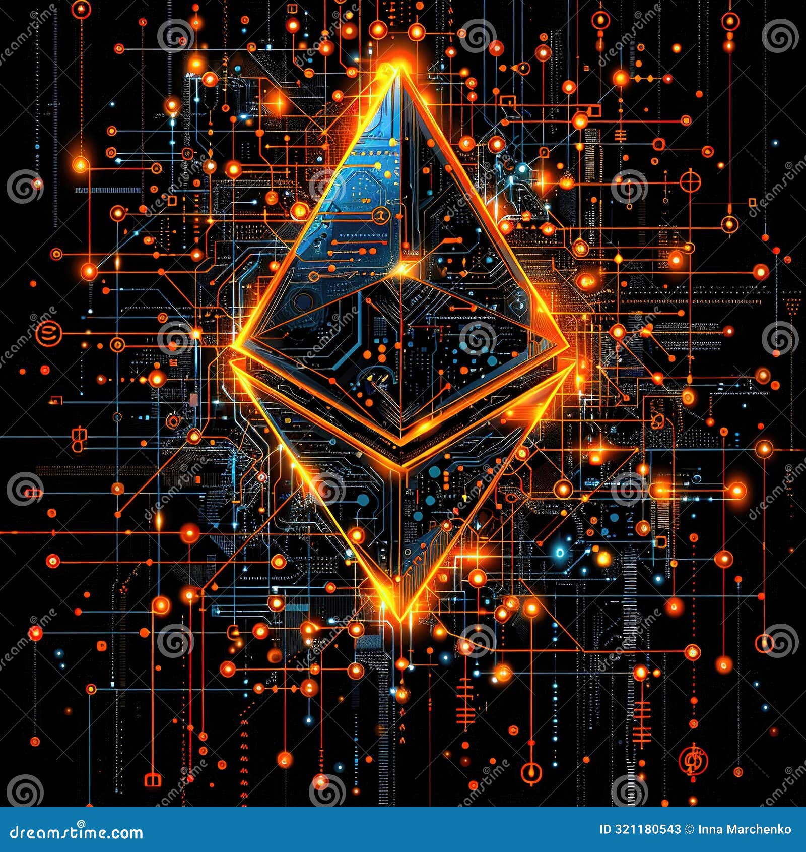 Ethereum Logo with Glowing Lights on Black Background Stock ...