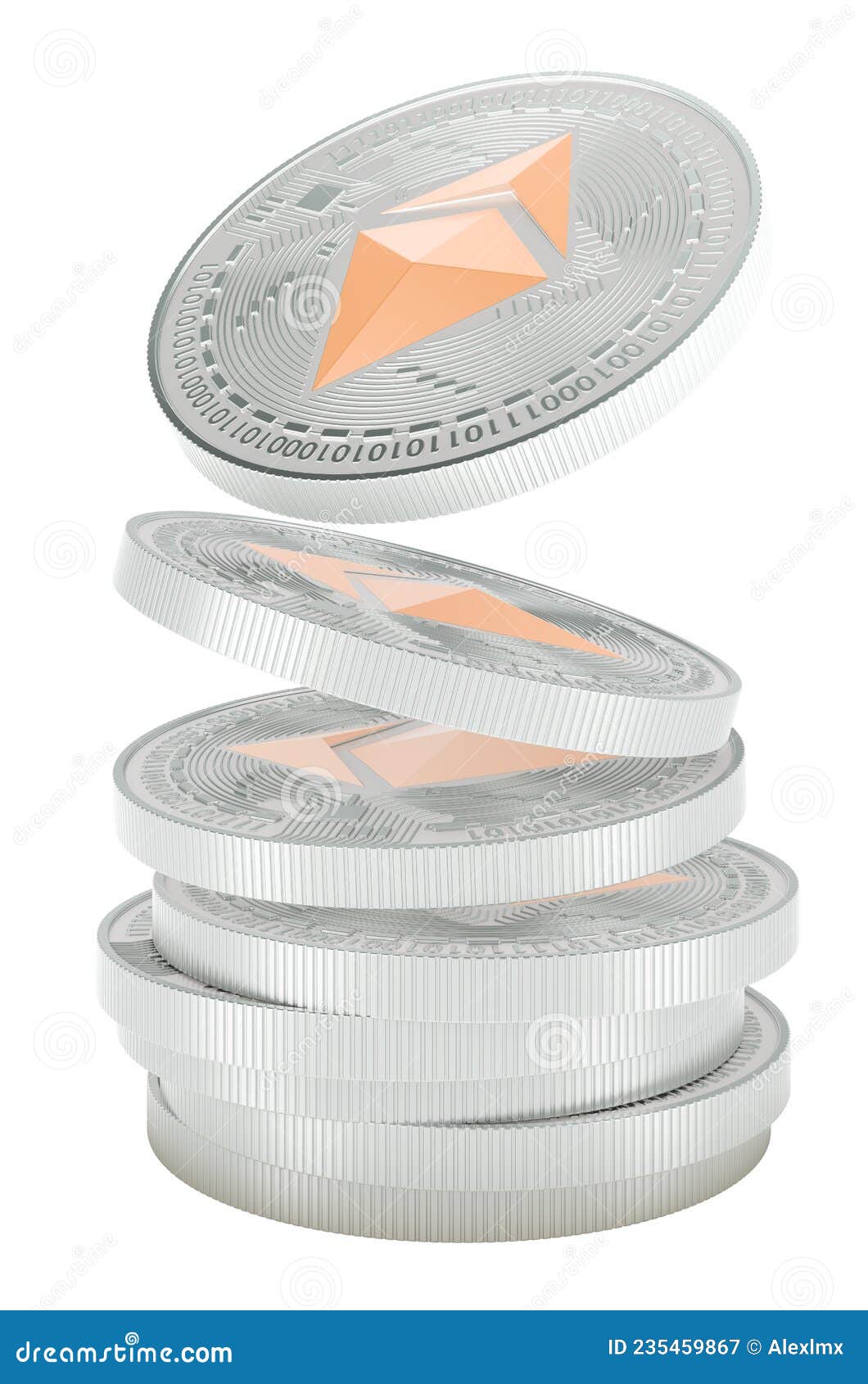 Ethereum Staking Concept. Stack of Ethereum Coins, 3D Rendering Stock ...