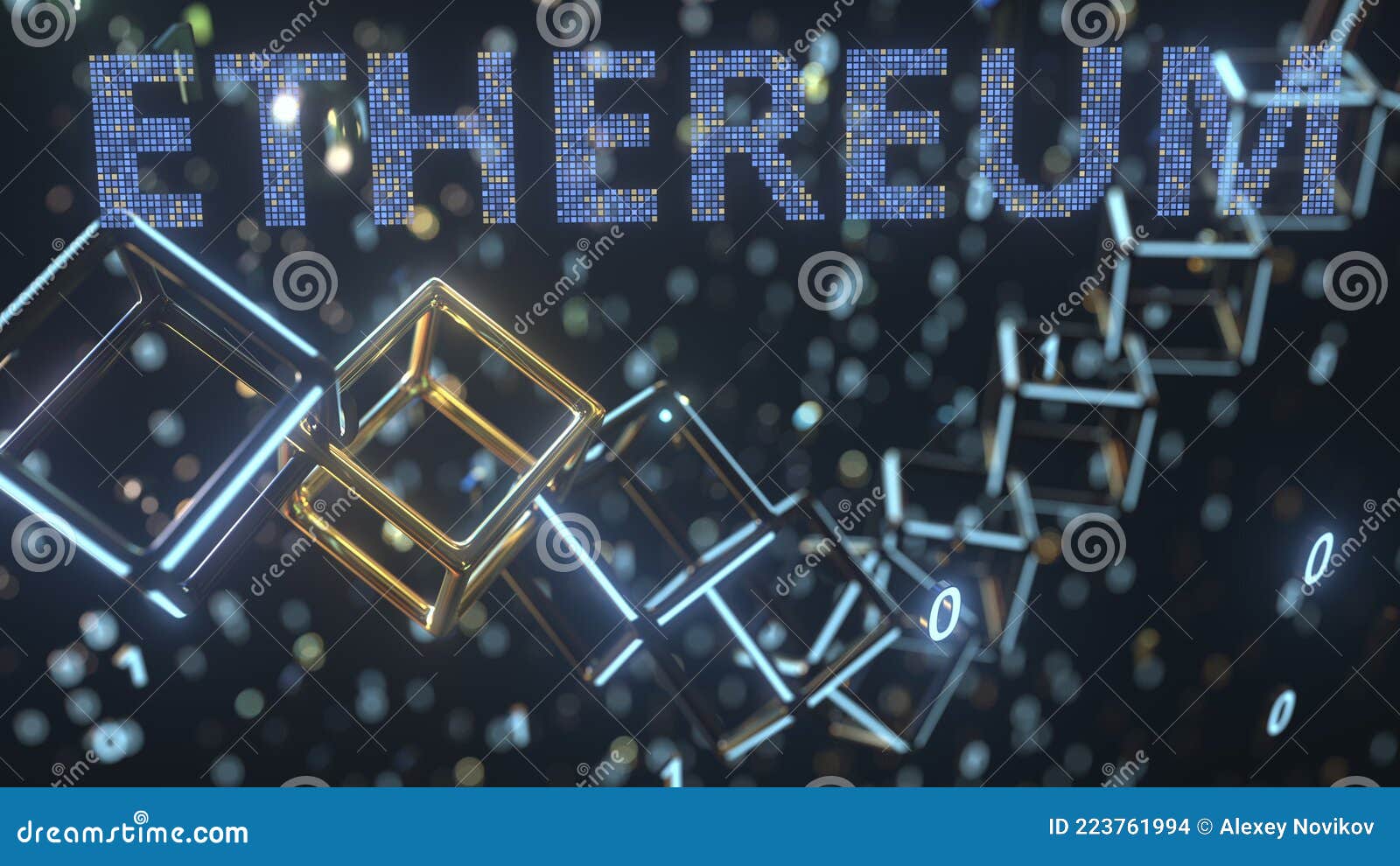 ETHEREUM Text and Cubic Chain and Binary Numbers. Cryptocurrency Concept, 3D Rendering Stock ...