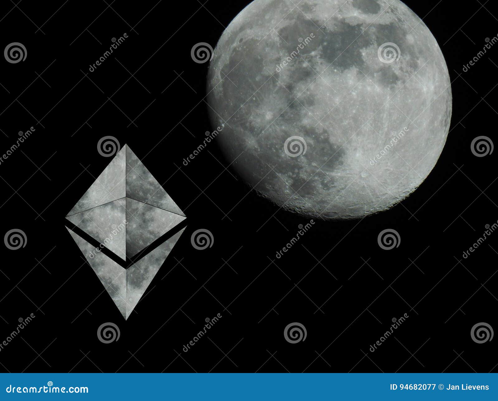 Ethereum to the moon. editorial photography. Image of cosmos - 94682077