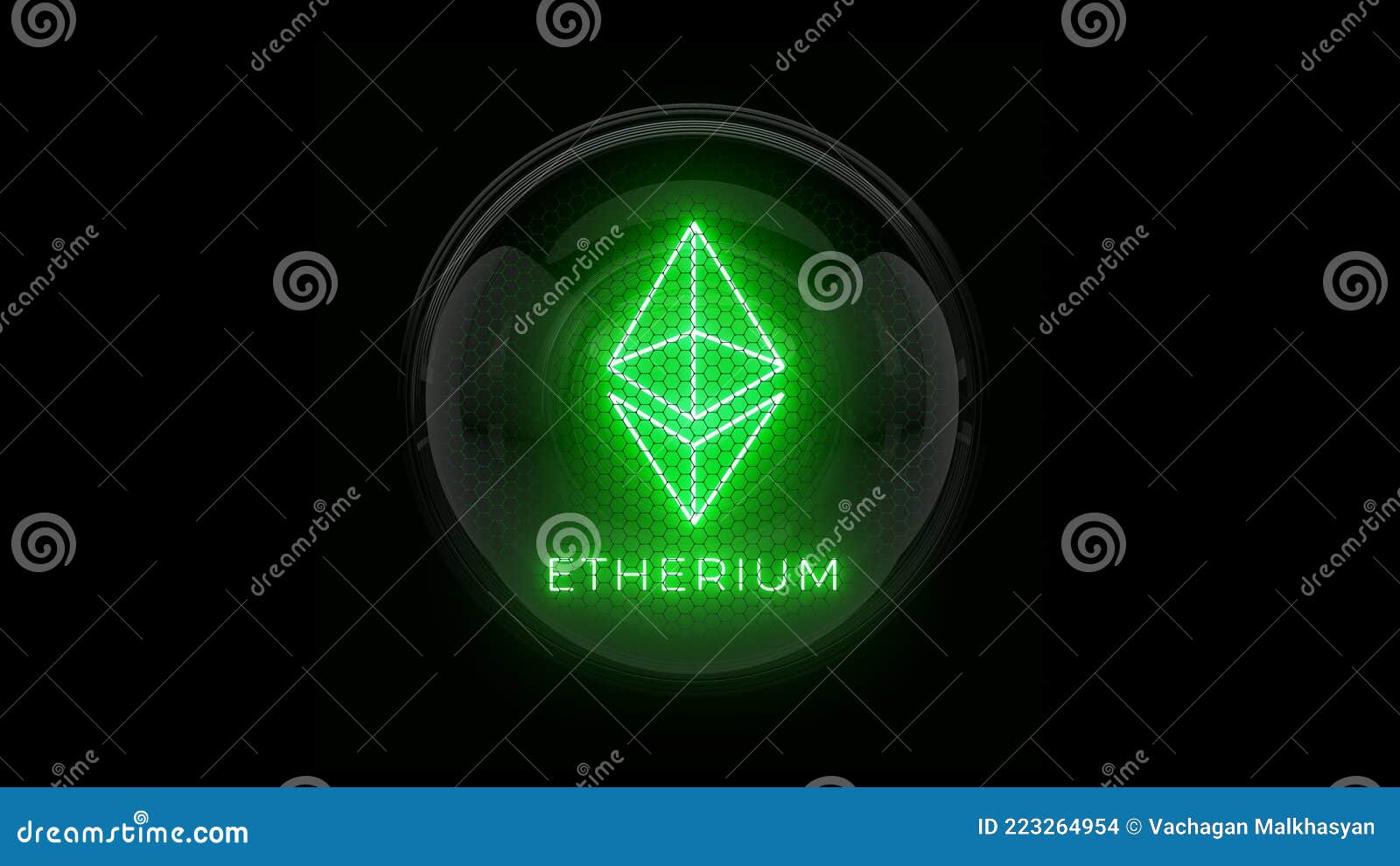 Etherium. Green Etherium Coin Logo. Nixie Tube Indicator. Gas Discharge ...