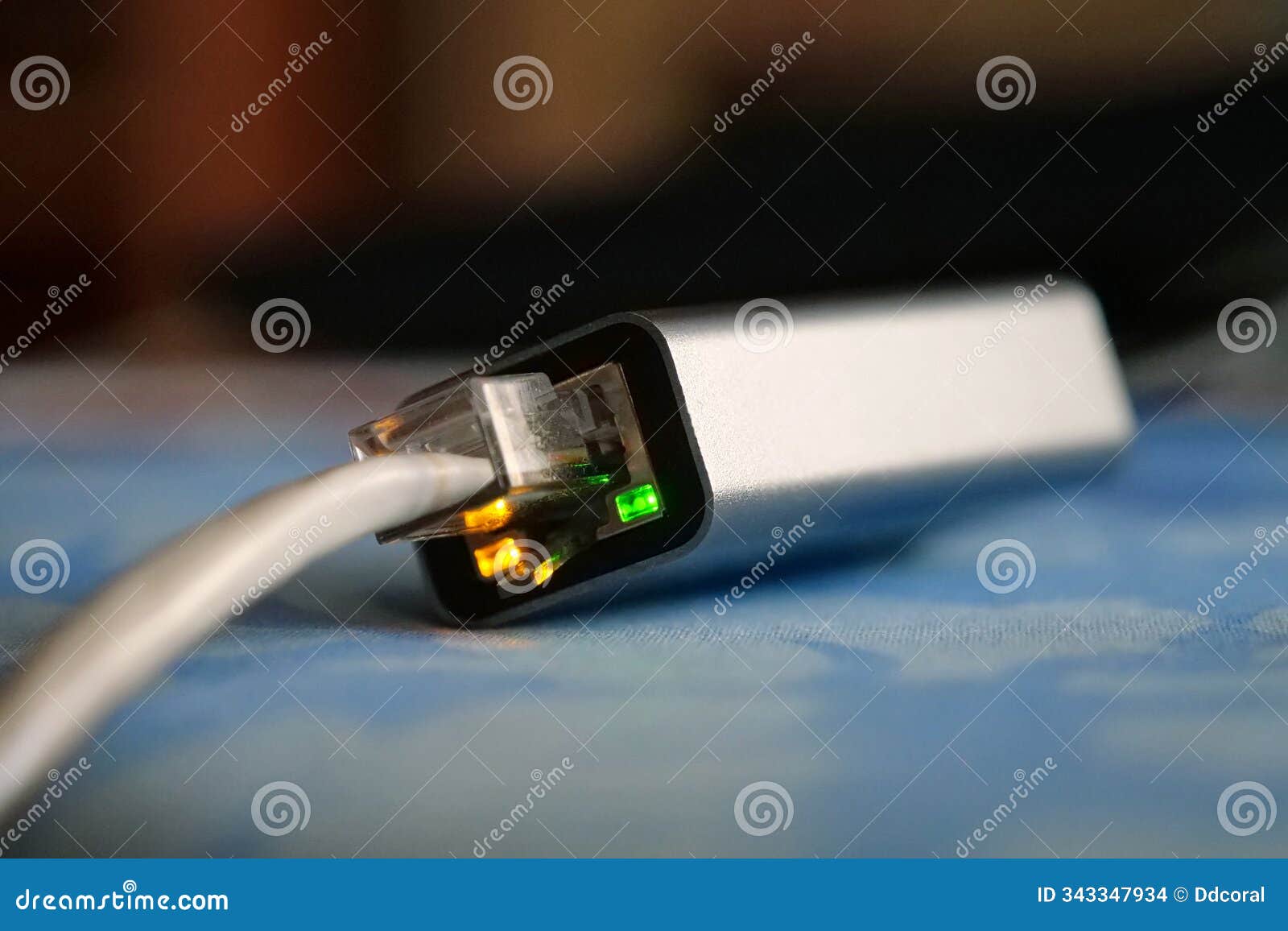 Ethernet Cable Adapter. Working Ethernet Cable Adapter with Green and ...