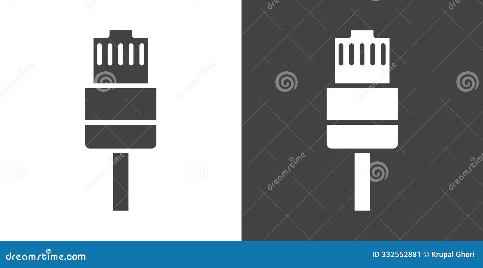 Ethernet Cable Plug Icon Flat Set in Black and White Color Stock Vector ...