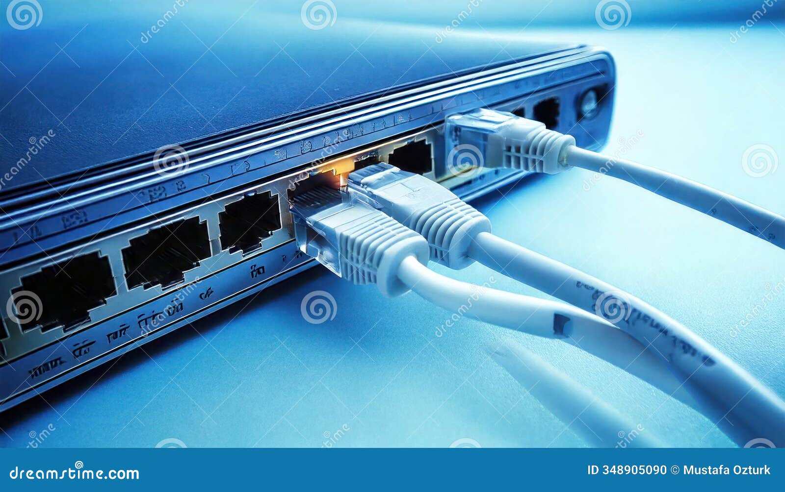 An Ethernet Cable with a Wireless Router Connects To the Internet ...