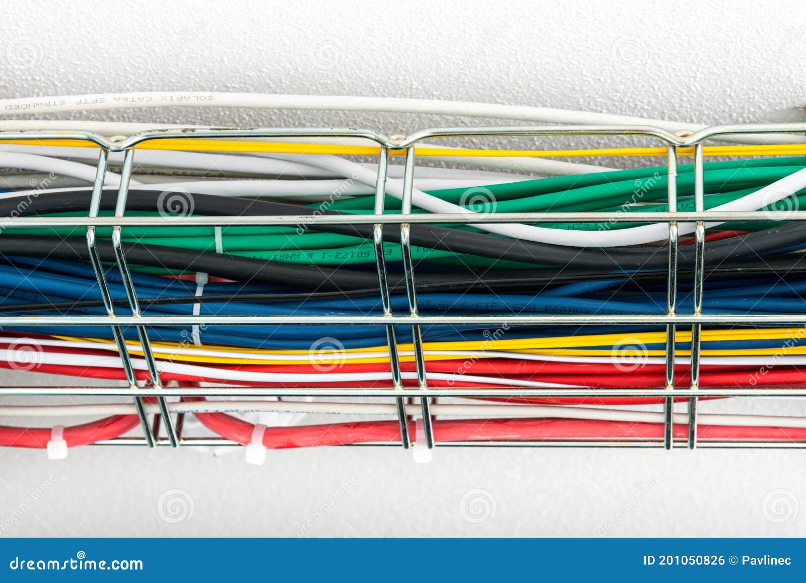 Ethernet Cables in a Cable Guard Leading Along the Ceiling Insid Stock ...