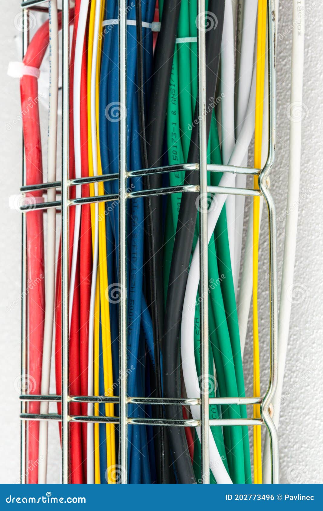 Ethernet Cables in a Cable Guard Leading Along the Ceiling Insid Stock ...