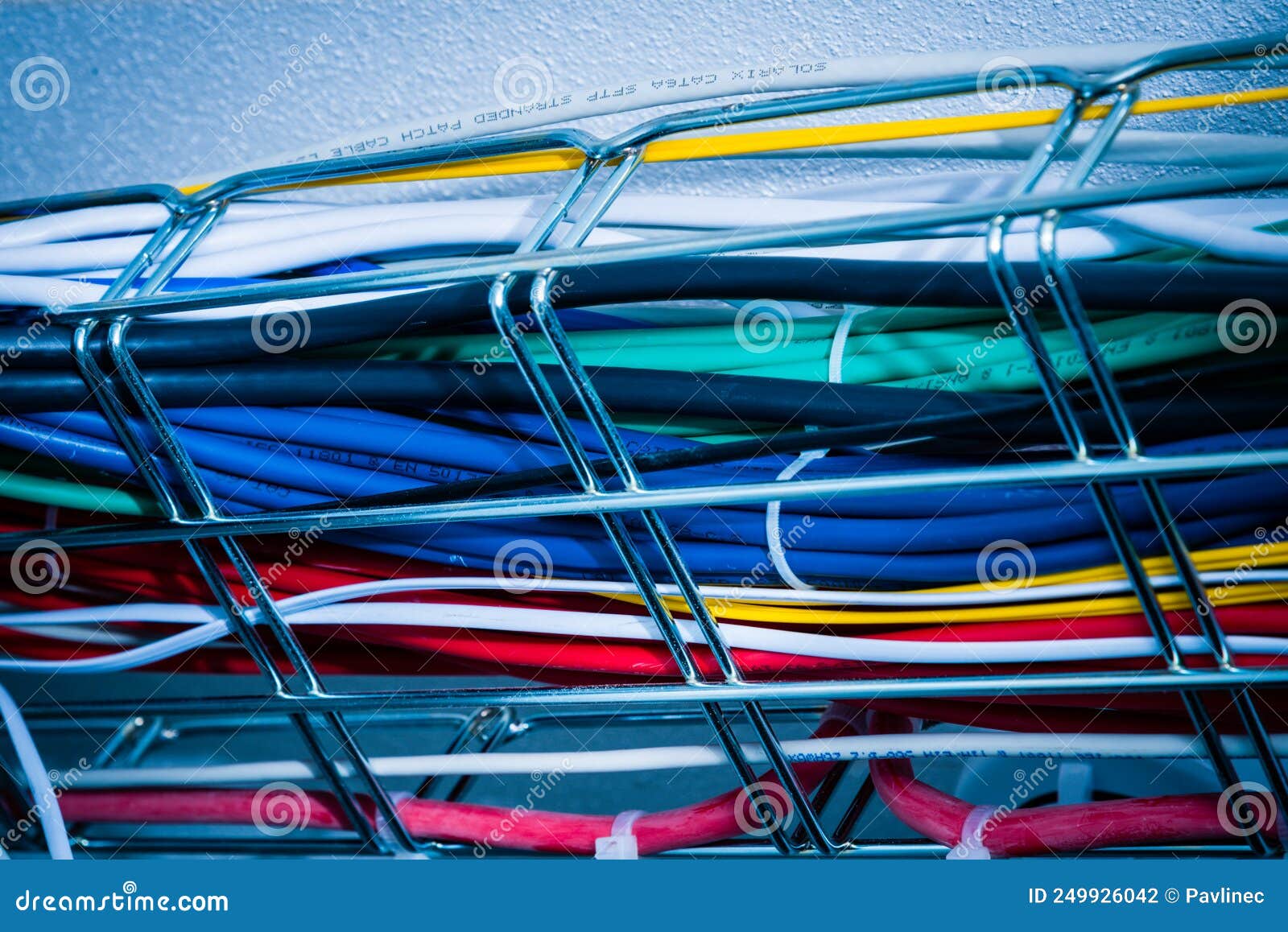 Ethernet Cables in a Cable Guard Leading Along the Ceiling Insid Stock ...