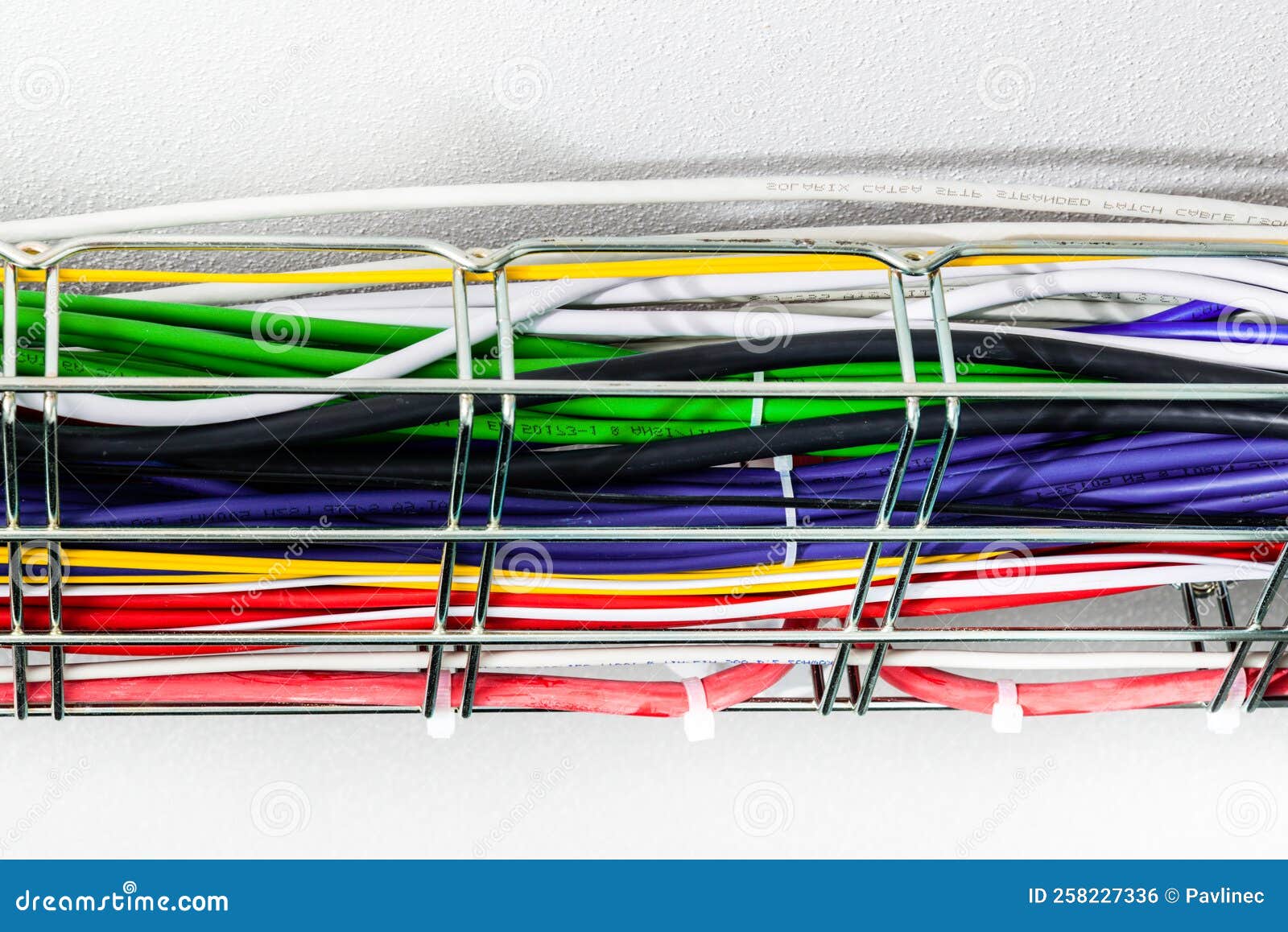 Ethernet Cables in a Cable Guard Leading Along the Ceiling Insid Stock ...
