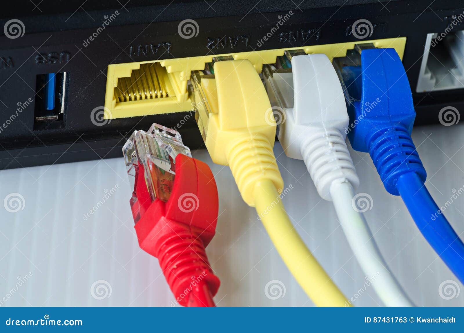 Ethernet Cables Connect To Router or Switch Stock Image - Image of jack ...