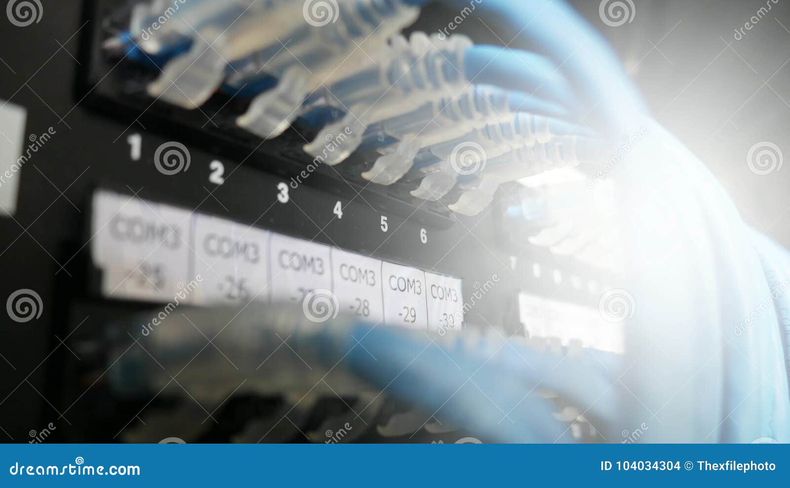 Network Cables and Path Panel in Rack Stock Photo - Image of connection ...
