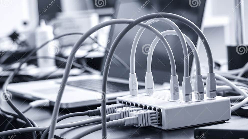 Ethernet Network Hub and Patch Cable Connections Stock Photo - Image of ...
