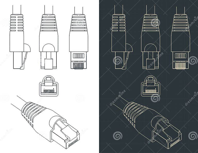 Ethernet plug blueprint stock vector. Illustration of connection ...