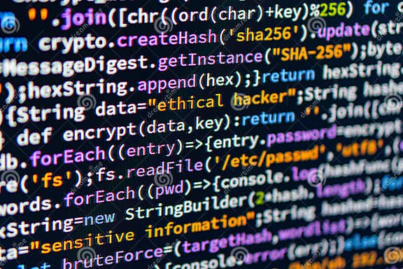 Ethical Hacker. Coded JavaScript Webpage Snippet, with Highlighted ...