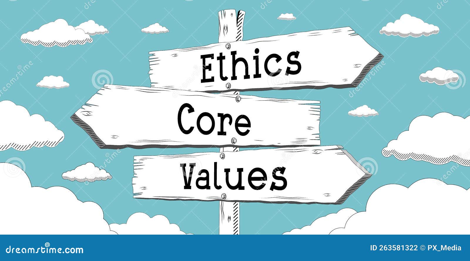 Ethics, Core Values - Outline Signpost with Three Arrows Stock ...