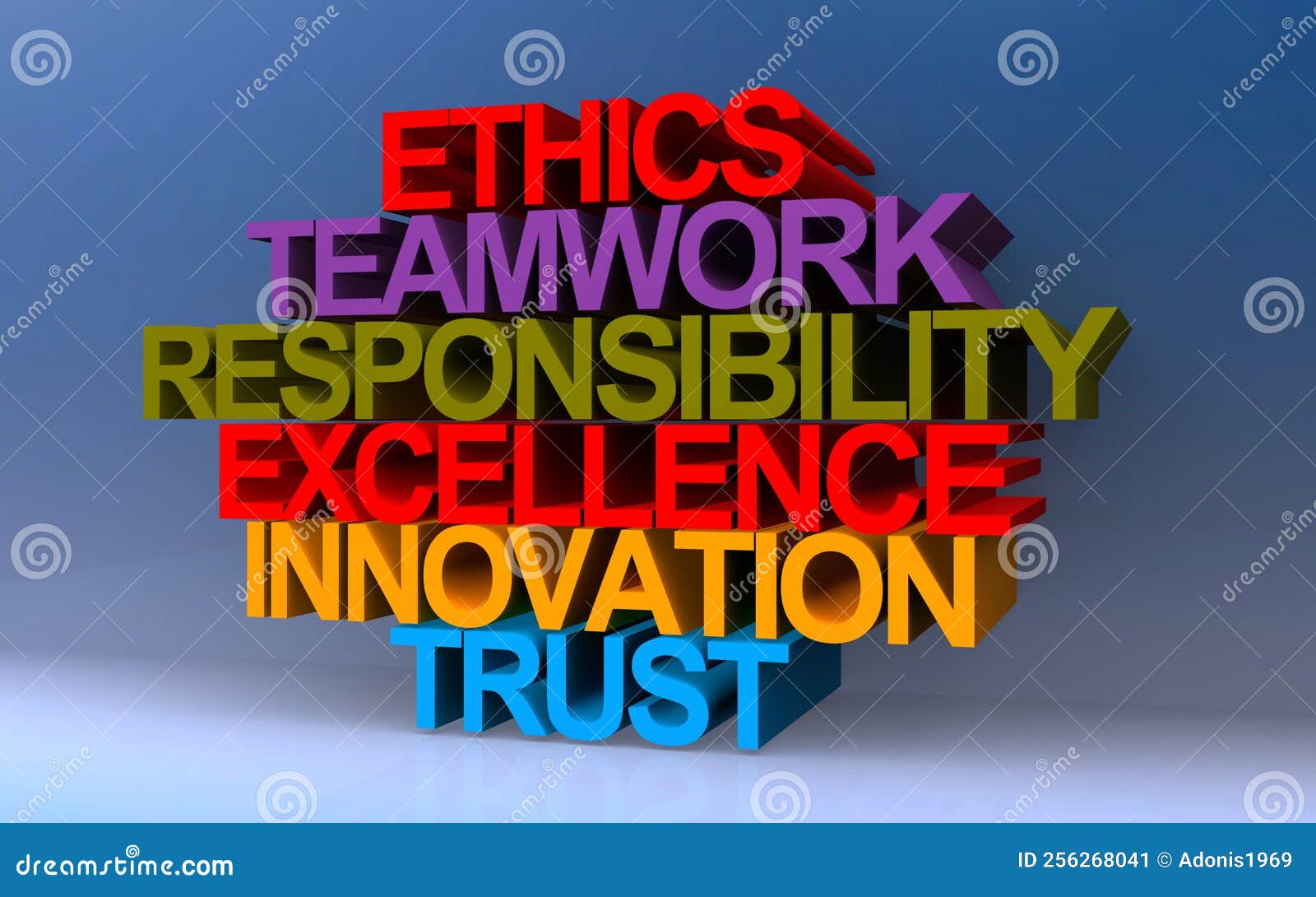 Ethics Teamwork Responsibility Excellence Innovation Trust on Blue ...