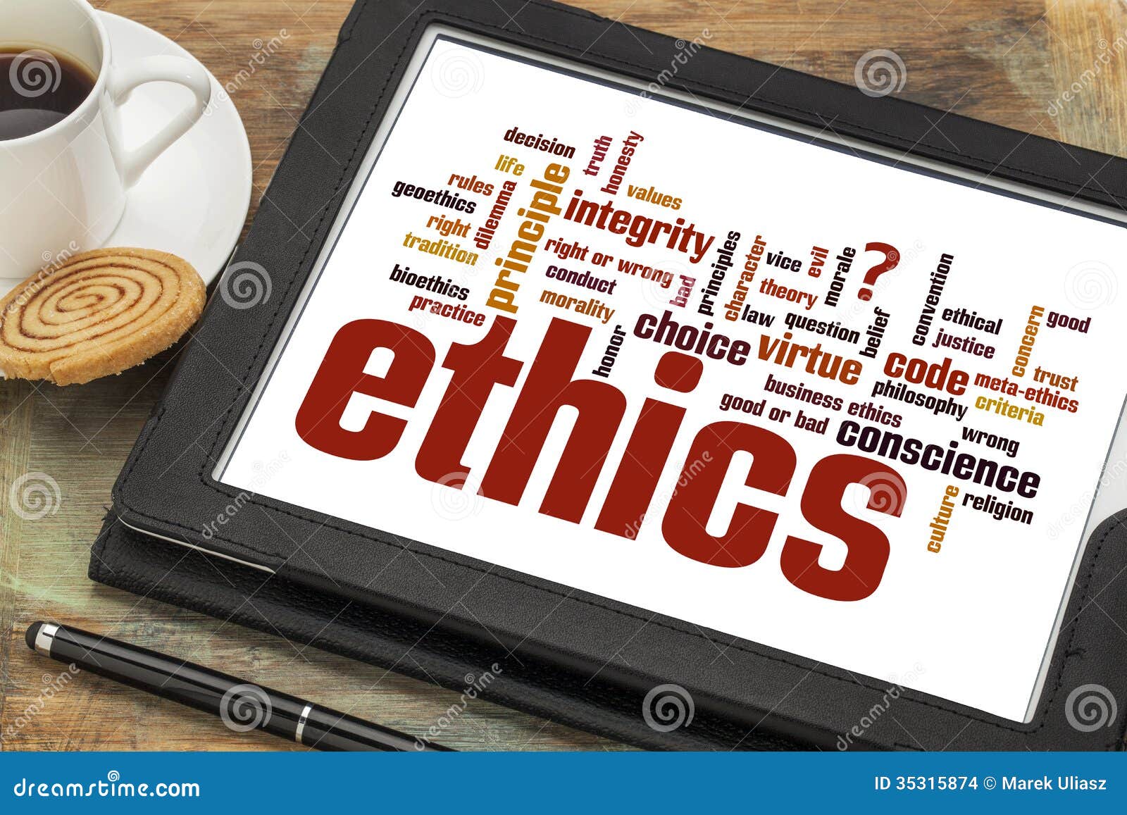 Ethics Word Cloud on Digital Tablet Stock Photo - Image of word, virtue ...