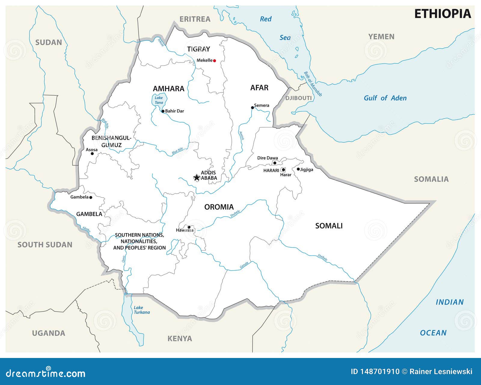 Ethiopia Administrative and Political Map Stock Vector - Illustration ...
