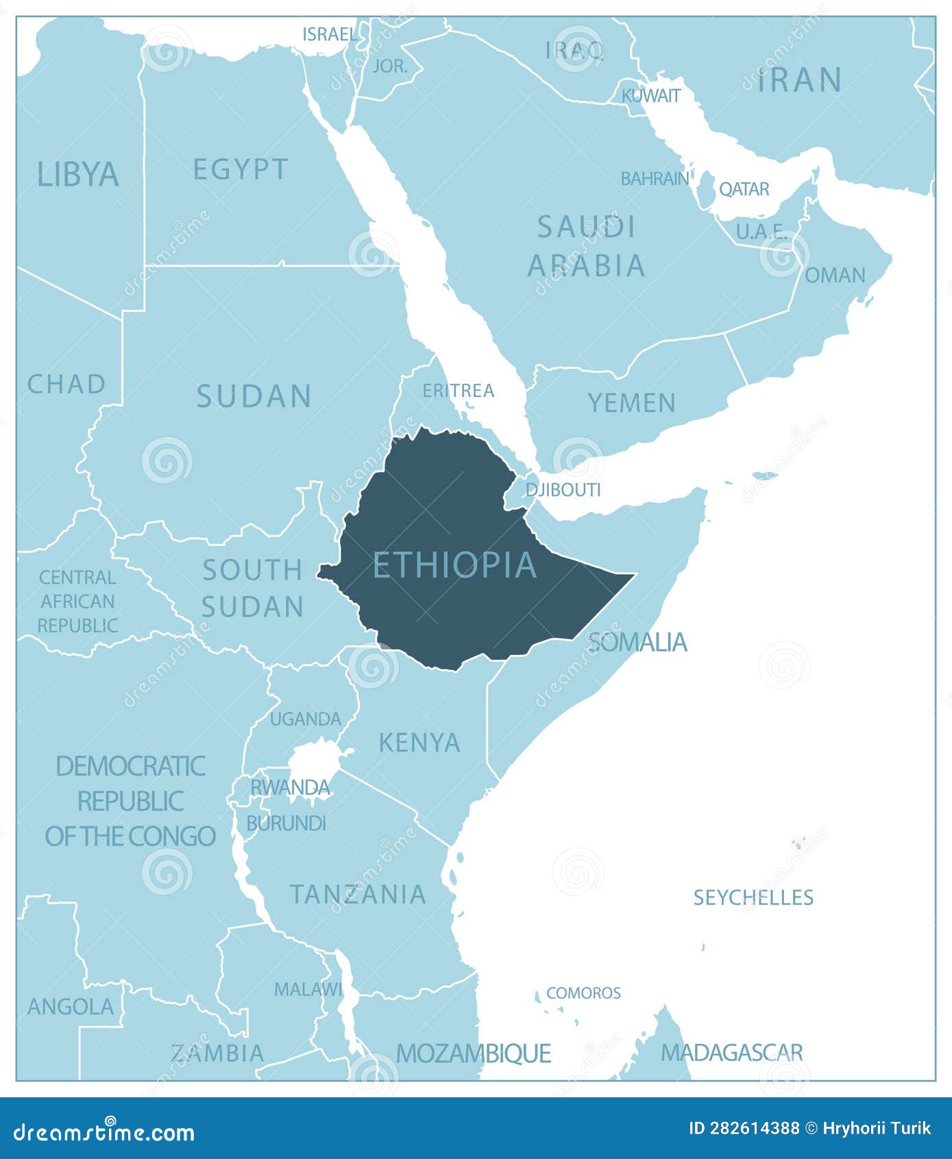 Ethiopia - Blue Map with Neighboring Countries and Names Stock ...