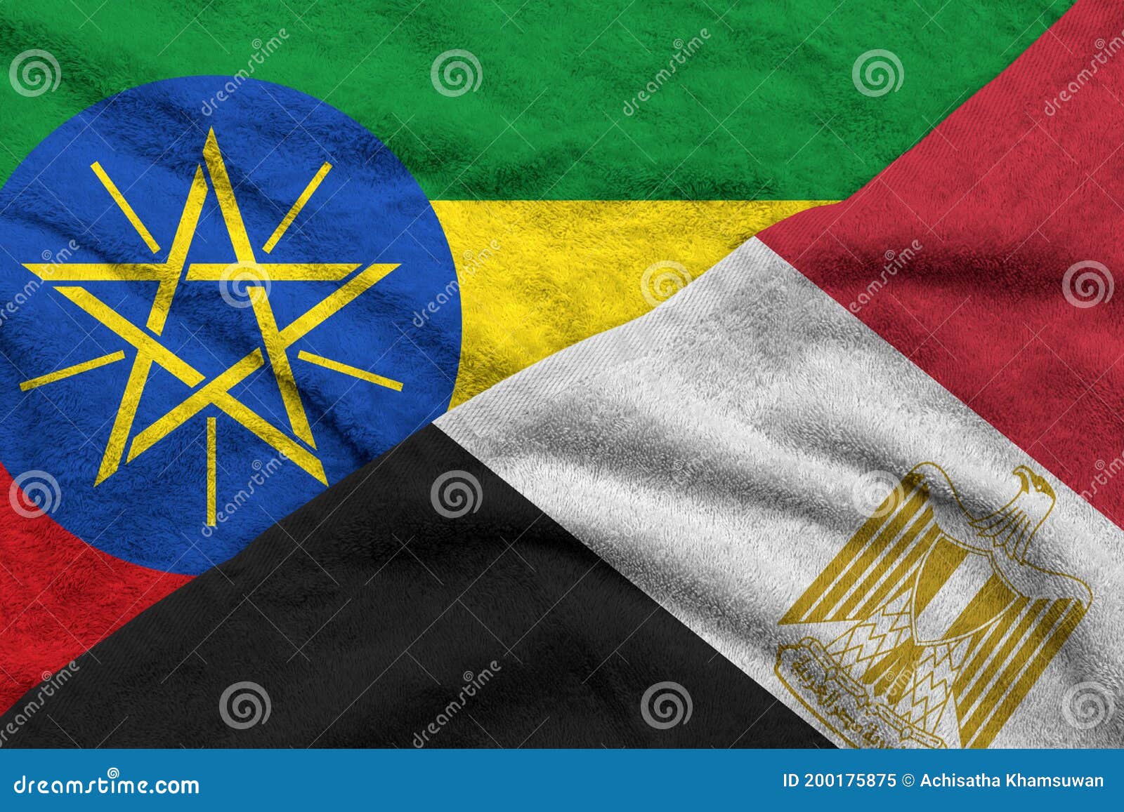 The Ethiopia and Egypt Flags Pattern on Towel Fabric are Placed ...