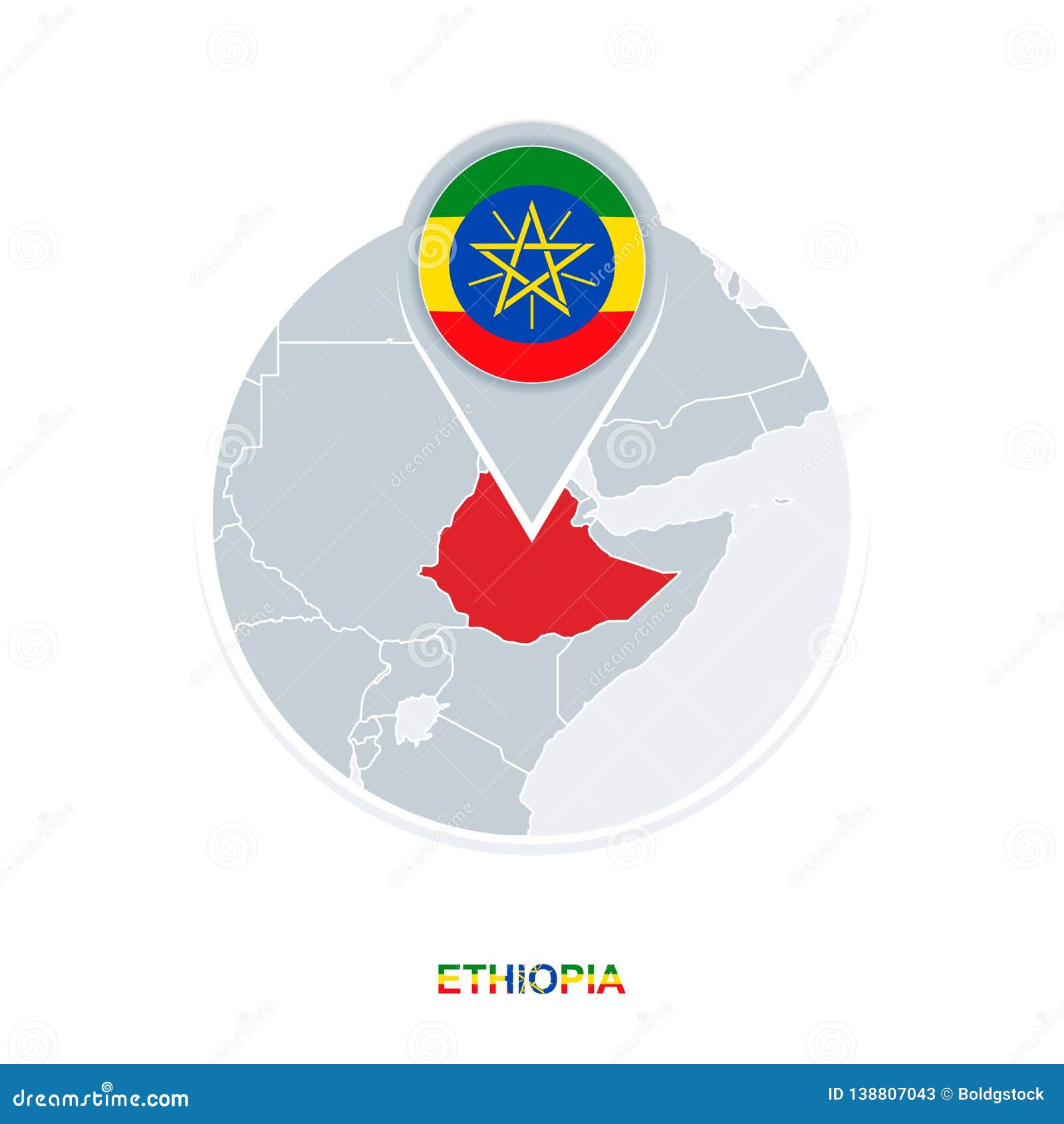 Ethiopia Map and Flag, Vector Map Icon with Highlighted Ethiopia Stock ...