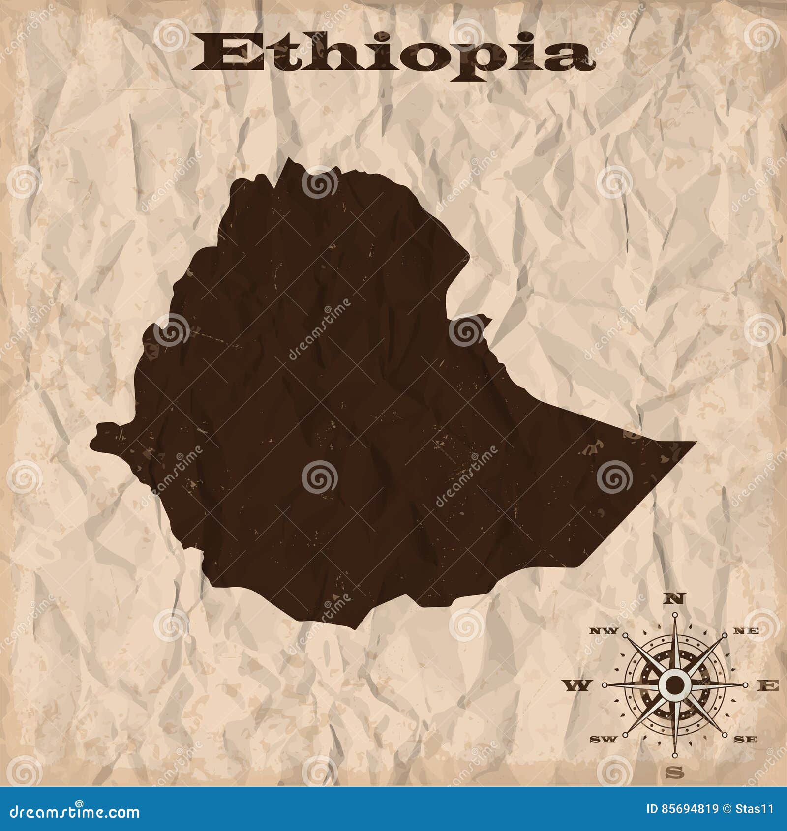 Ethiopia Old Map with Grunge and Crumpled Paper. Vector Illustration ...